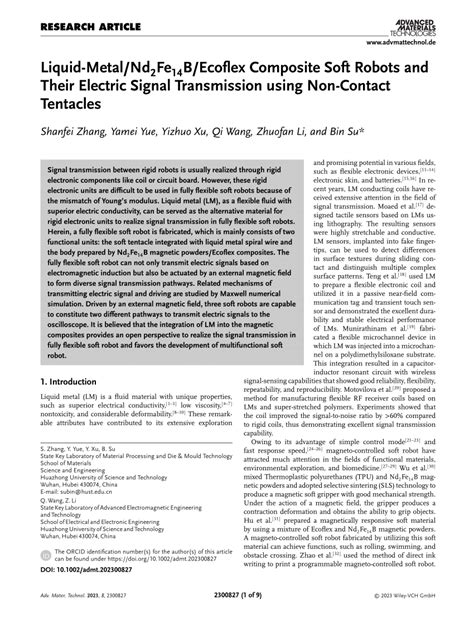 Liquid‐metalnd2fe14becoflex Composite Soft Robots And Their Electric Signal Transmission Using