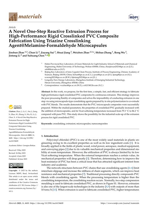 Pdf A Novel One Step Reactive Extrusion Process For High Performance Rigid Crosslinked Pvc