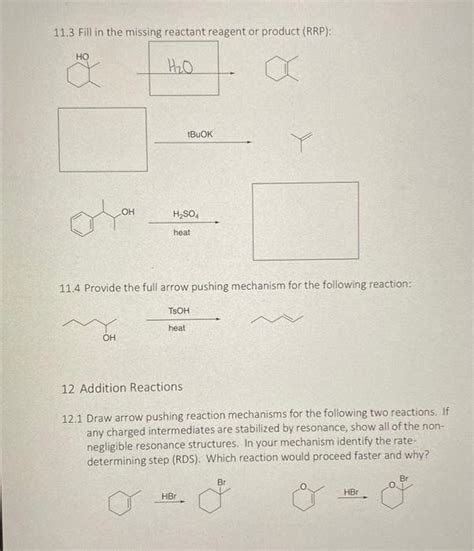 solved 11 3 fill in the missing reactant reagent or product