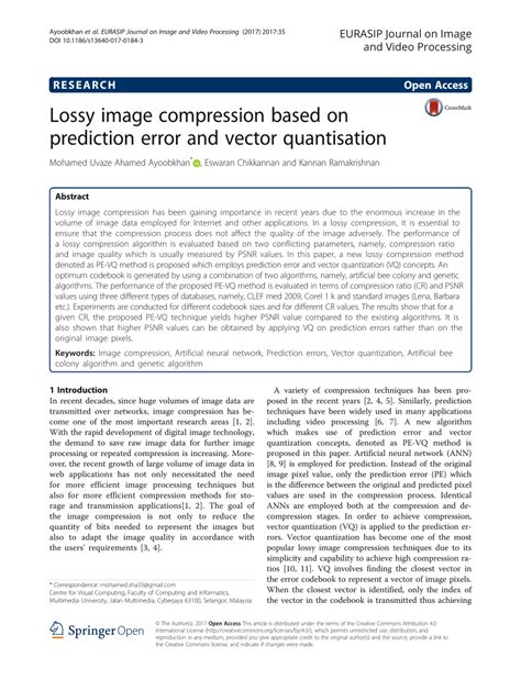 PDF Lossy Image Compression Based On Prediction Error And Vector Quantisation