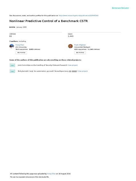 Nonlinear Predictive Control Of A Benchmark Cstr Pdf Analysis
