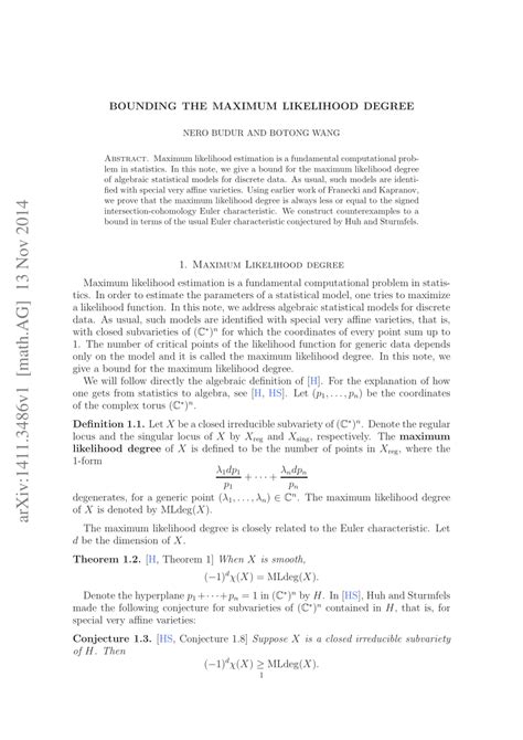 Pdf Bounding The Maximum Likelihood Degree