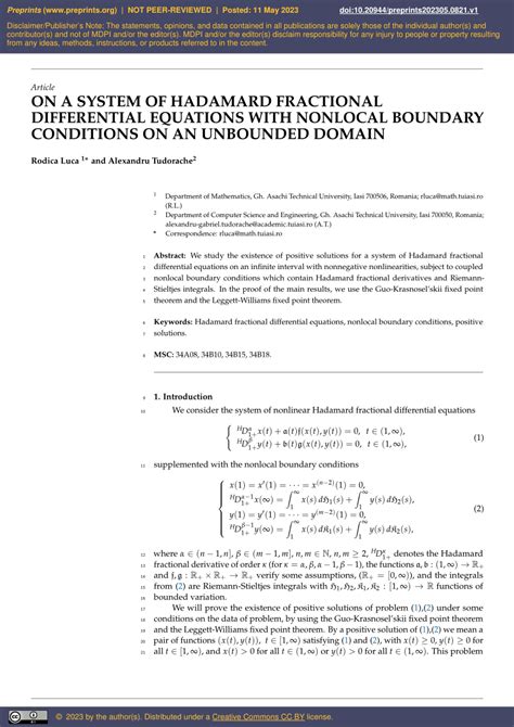 Pdf On A System Of Hadamard Fractional Differential Equations With