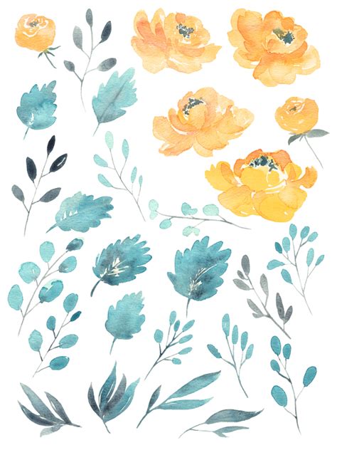 Watercolor Blue And Yellow Flowers On Yellow Images Creative Store
