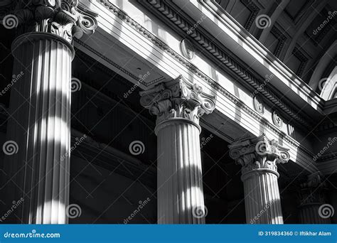 Monochrome Columns In Architectural Structure Experiment With Light And Shadow To Emphasize The