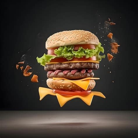 Premium Photo A Hamburger With A Piece Of Cheese On It