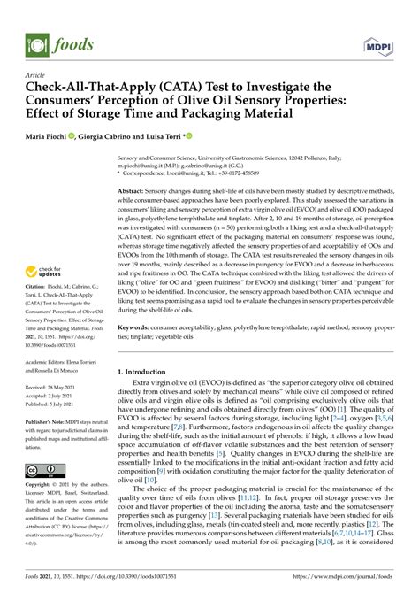 Pdf Check All That Apply Cata Test To Investigate The Consumers Perception Of Olive Oil