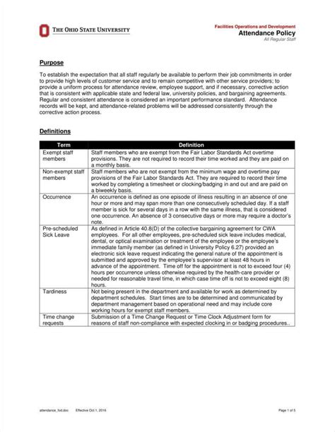 Free Attendance Policy Template