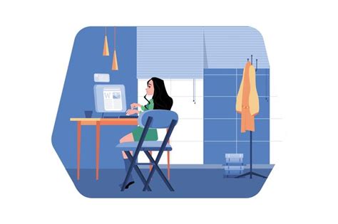 Premium Vector Female Author Is Blogging On A Personal Computer