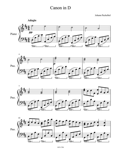 Canon In D Piano Sheet Music Easy Canon Piano Sheet Music Pachelbel