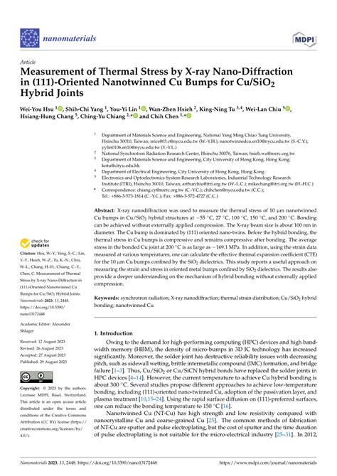 Pdf Measurement Of Thermal Stress By X Ray Nano Diffraction In 111 Oriented Nanotwinned Cu