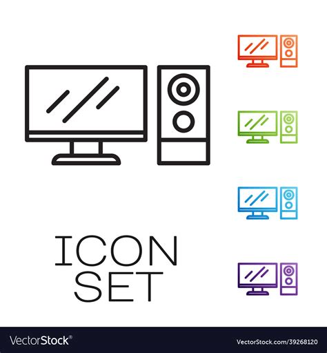 Black Line Computer Monitor Icon Isolated On White