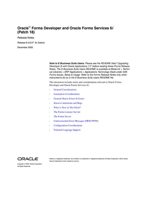 Fillable Online Oracle Forms Developer And Oracle Forms Services 6i Patch 18 Fax Email Print