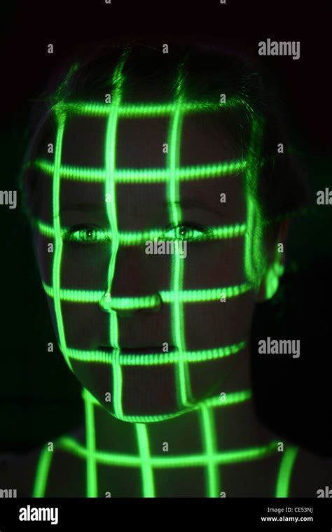 Biometric Symbol Photo Automatic Face Detection By A Laser Scanner 3d Model Of A Female Face
