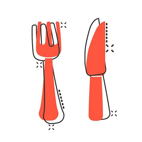 Vork En Mes Restaurant Icoon In Komische Stijl Diner Apparatuur Vector