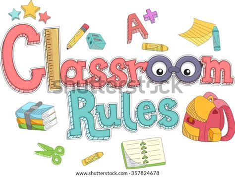 Typography Illustration Featuring Words Classroom Rules Stock Vector