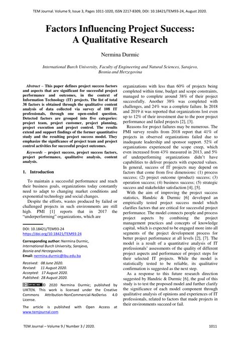 Pdf Factors Influencing Project Success A Qualitative Research