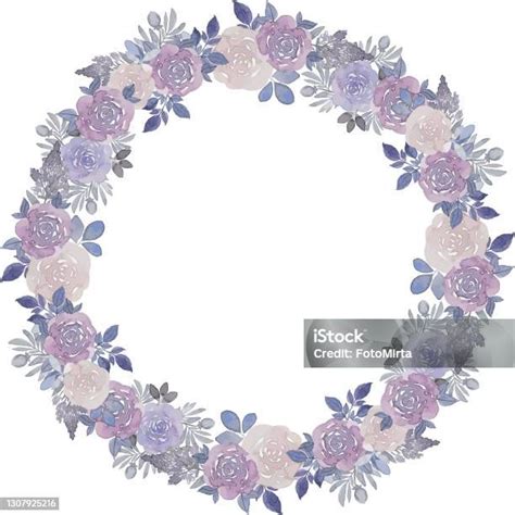 무성한 단풍 수채화 느슨한 스타일 장미의 벡터 화환 결혼식 인사말 초대 장부 카드 명함 앨범 프레임 스티커용 소프트 라일락 장미 가격표에 대한 스톡 벡터 아트 및 기타