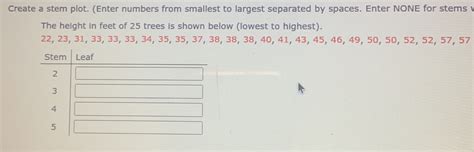 Create A Stem Plot Enter Numbers From Smallest To Largest Separated