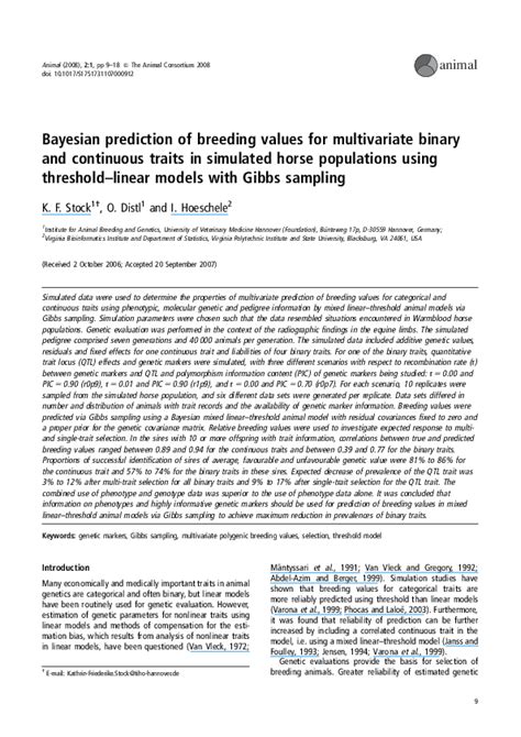 Pdf Bayesian Prediction Of Breeding Values For Multivariate Binary And Continuous Traits In