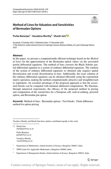 Method Of Lines For Valuation And Sensitivities Of Bermudan Options Request Pdf