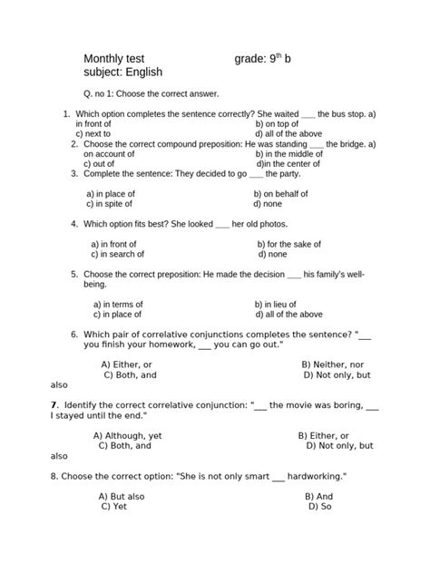 monthly test grade 9 pdf