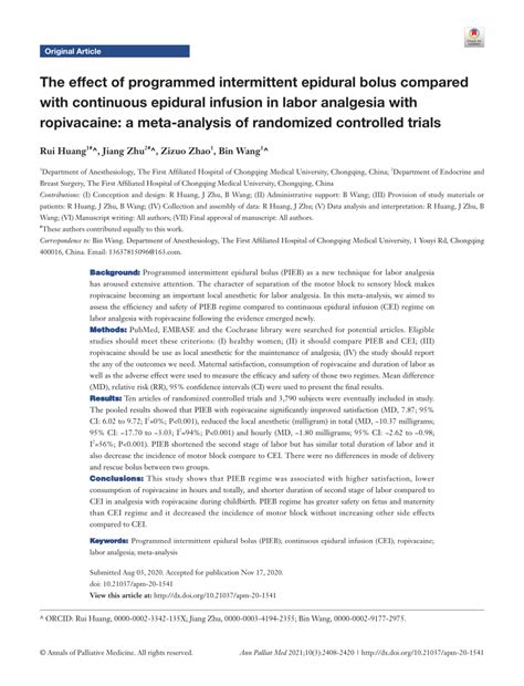 Pdf The Effect Of Programmed Intermittent Epidural Bolus Compared With Continuous Epidural