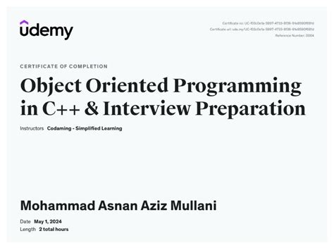 Mohammad Asnan Mullani On Linkedin Oop C Coding Certification