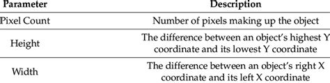 Two Dimensional Parameters Obtained As A Result Of The Automated Image