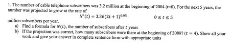Solved The Number Of Cable Telephone Subscribers Was Chegg Com