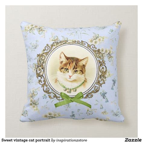 Sweet Vintage Cat Portrait Throw Pillow Zazzle Throw Pillows Cat