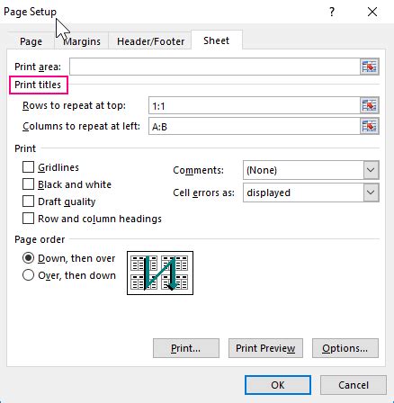 Printing Of A Table Header On Each Page Of The Excel Sheet