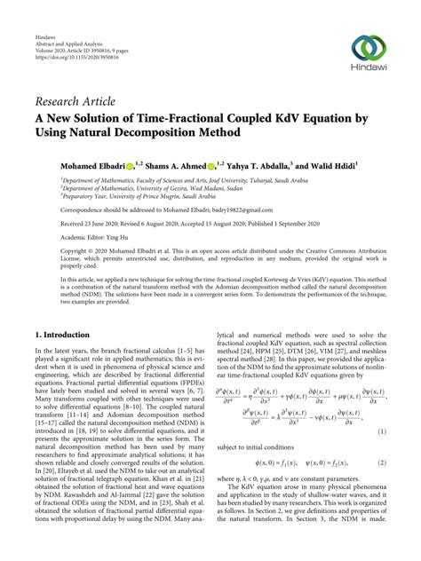 Pdf A New Solution Of Time Fractional Coupled Kdv Equation By Using Natural Decomposition Method