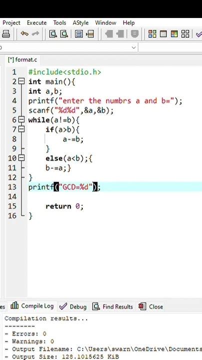 Lets Calculate Gcd In C Language Clanguage Yearofyou Viral Shorts