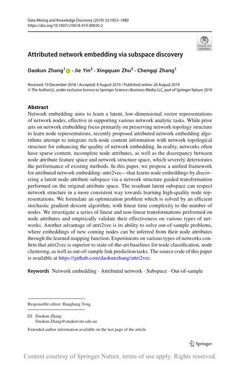 Attributed Network Embedding Via Subspace Discovery Request Pdf