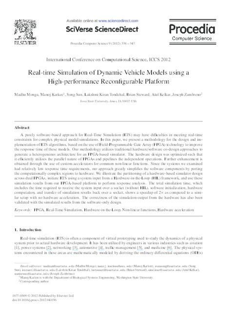 Pdf Real Time Simulation Of Dynamic Vehicle Models Using A High Performance Reconfigurable