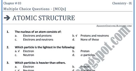 Atomic Structure MCQs Chemistry IX Atomic Structure Chemistry Atom