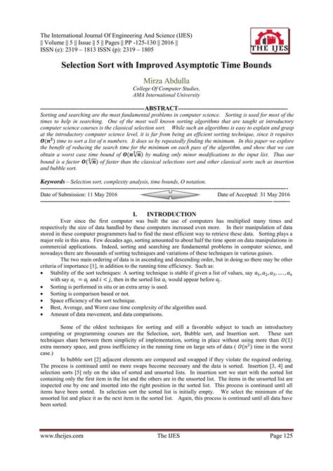 Selection Sort With Improved Asymptotic Time Bounds Pdf