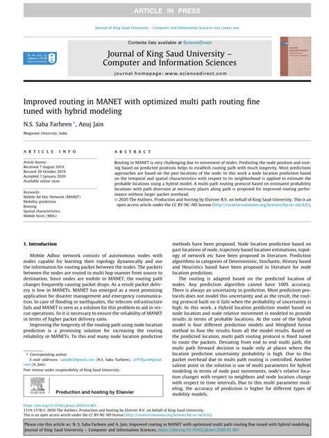 Pdf Improved Routing In Manet With Optimized Multi Path Routing Fine