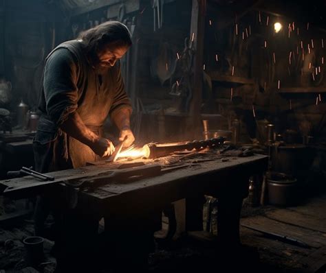 Premium Ai Image A Blacksmith Creating A Sword