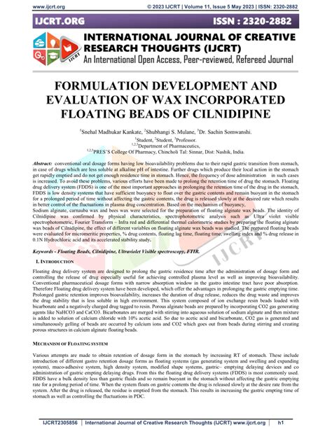 Pdf Formulation Development And Evaluation Of Wax Incorporated Floating Beads Of Cilnidipine