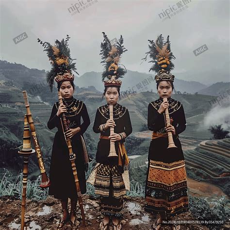 Ai创作图苗族芦笛 老挝芦笙 长角苗族女子 苗族芦笙演奏者 芦笙少数民族 苗族青年男女 苗族女青年 彝族竹竖笛 彝族竹笛 哈尼族少女 基诺族少女 长角苗少女 哈尼族女孩 撒尼族少女 德昂族少女