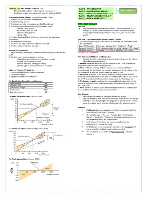 Finals Topic 1 Notes Cvp And Break Even Analysis Pdf Business Economics Economics