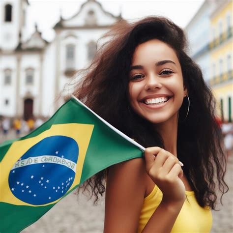 Premium Ai Image Happy Brazilian Woman Proud To Be Brazilian Flag Of