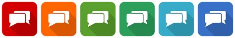 웹 디자인 및 모바일 응용 프로그램을위한 6 가지 색상 옵션의 메시지 버블 대화 아이콘 세트 평면 디자인 벡터 일러스트레이션