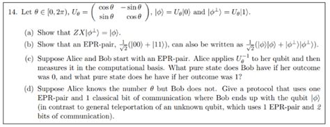 14 Let θ 0 2π Uθ cosθsinθsinθcosθ ϕ Uθ0 and Chegg com