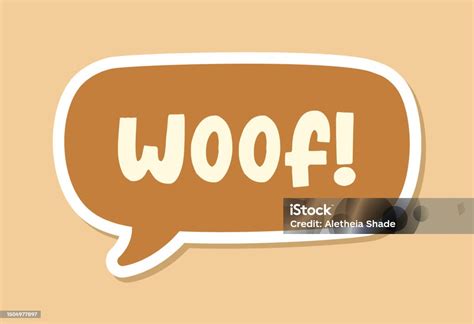 말풍선 풍선 디지털 스티커 디자인의 Woof 텍스트 귀여운 만화 만화 개 짖는 소리 효과와 글자 질감 벡터 그림입니다 Onomatopoeia에 대한 스톡 벡터 아트 및 기타