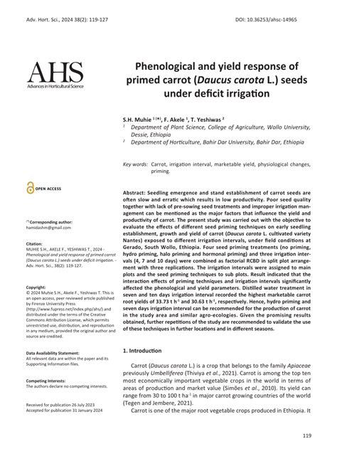 Pdf Phenological And Yield Response Of Primed Carrot Daucus Carota L Seeds Under Deficit
