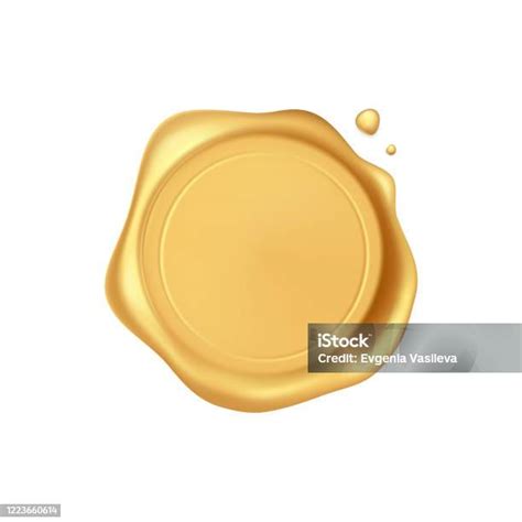 왁스 씰 흰색 배경에 고립 된 방울이있는 골드 스탬프 왁스 씰 현실적인 보장 황금 우표 사실적인 3d 벡터 아이콘 0명에 대한 스톡 벡터 아트 및 기타 이미지 Istock