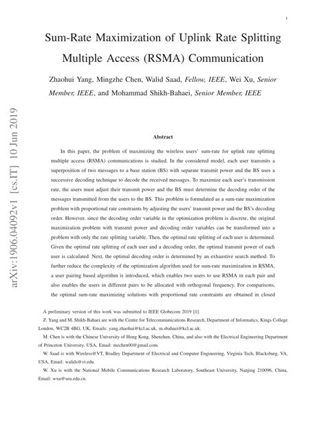 Pdf Sum Rate Maximization Of Uplink Rate Splitting Multiple Access Rsma Communication